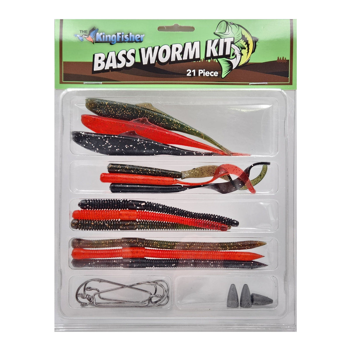 21pc Bass Worm Kit - KF – Baits4U TA VISKAS